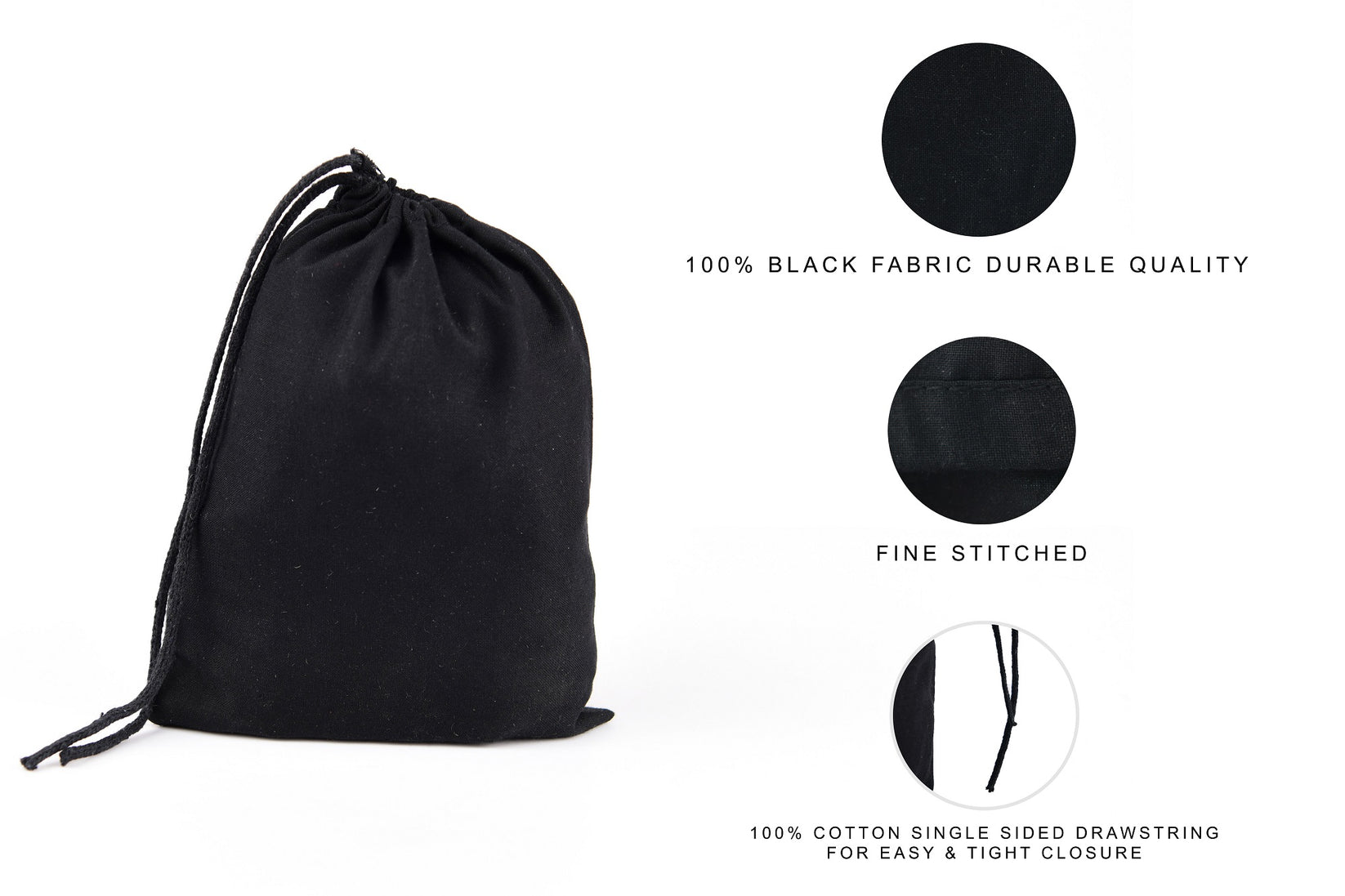 Black Cotton Single Drawstring Pouch for everyday use – For all your ...